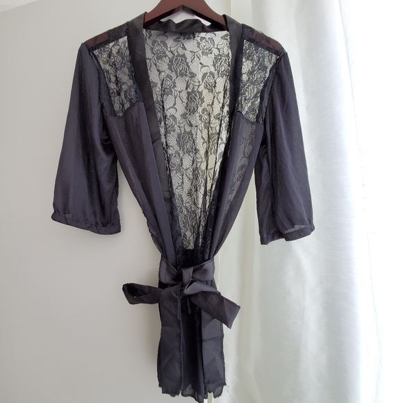 Intimates & Sleepwear | Black Sheer Intimate Robe 34 Sleeves Rose Small ...